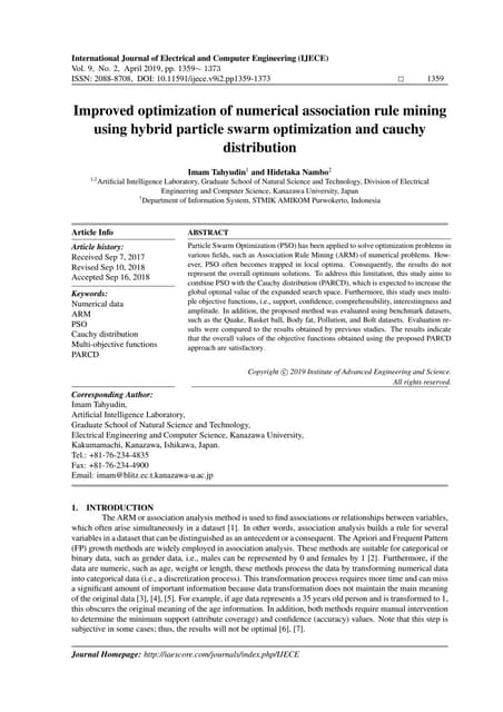 Improved Optimization Of Numerical Association Rule Mining Using Hybrid Particle Swarm
