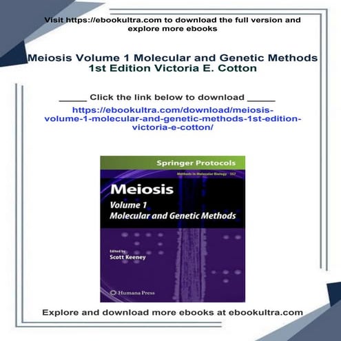Meiosis Volume 1 Molecular and Genetic Methods 1st Edition Victoria E ...