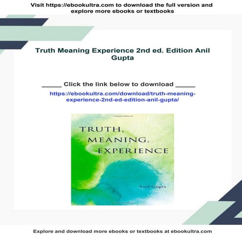 Truth Meaning Experience 2nd ed. Edition Anil Gupta | PDF