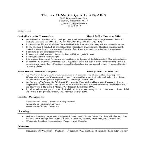Thomas Moriearty resume 1.16.15
