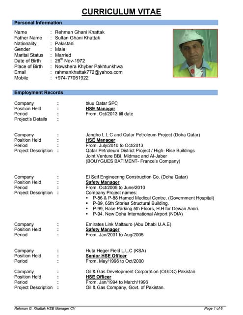 Yar Mast Khan Afridi's CV | DOCX