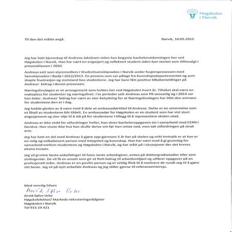 Referansebrev Arvid Sølve Urke | PDF