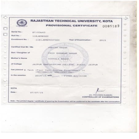 MTech ( Provisional Degree Certificate ) | PDF