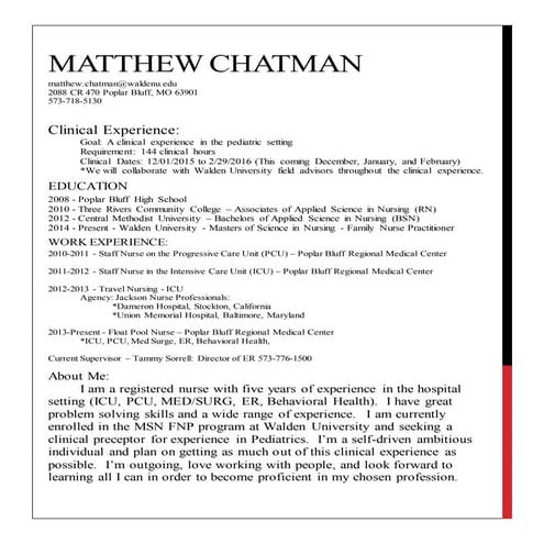 Clinical Resume 6541 Pediatric | DOCX