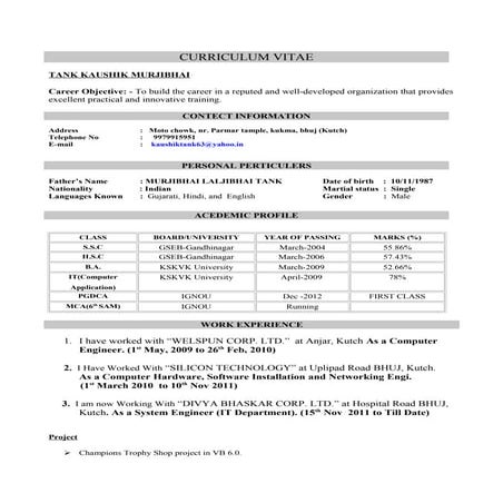 CURRCULUM VITAE KAUSHIK | DOC