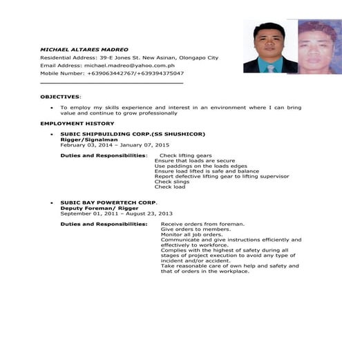 resume 2015 rigger | DOC