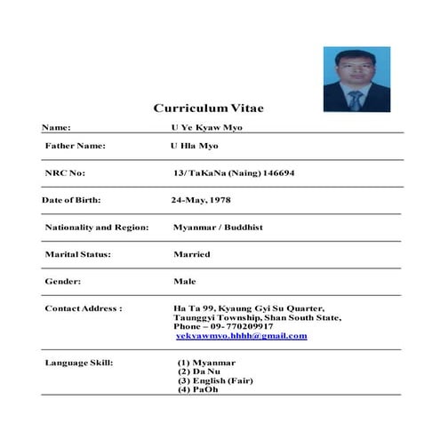 U Ye Kyaw Myo cv | DOCX