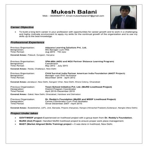 Mukesh Balani (CV) | DOC | Sikhism | Religion & Spirituality