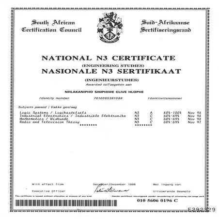 1998 N3 Certificate | PDF