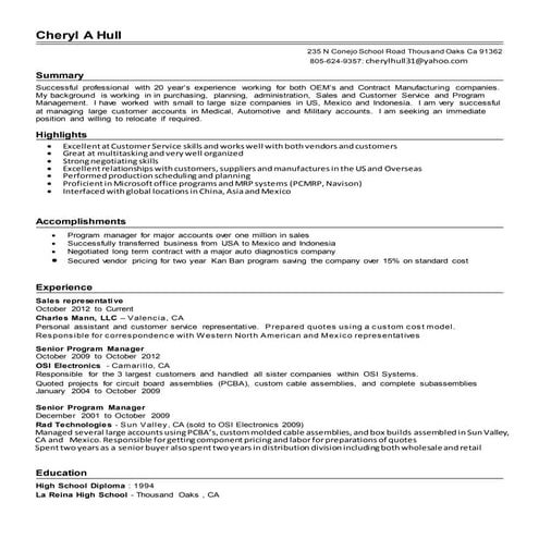 Cheryl A Hull Resume | PDF