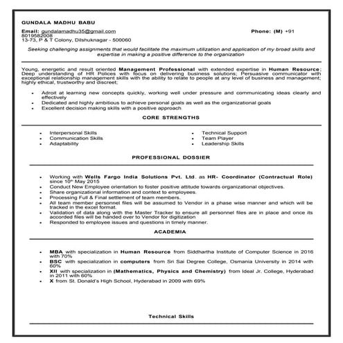 Madhu Resume (1) | DOC | Human Resources | Business