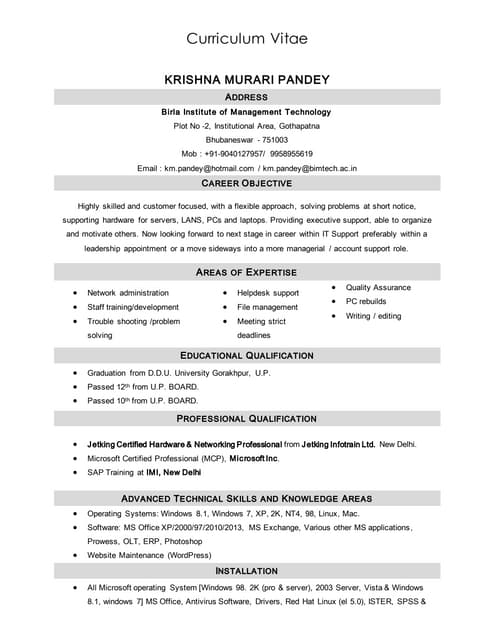 Resume | DOC | IT and Internet Support | Internet