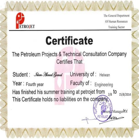 PETROJET Training Certificate | PDF