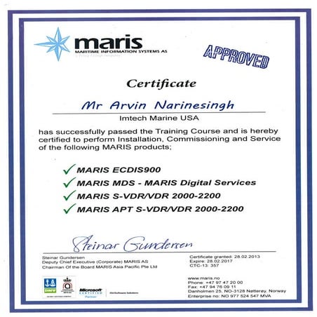 Arvin Narinesingh Maris Certificate | PDF