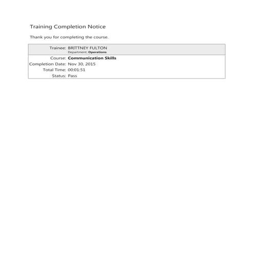 Training Completion Notice | DOC