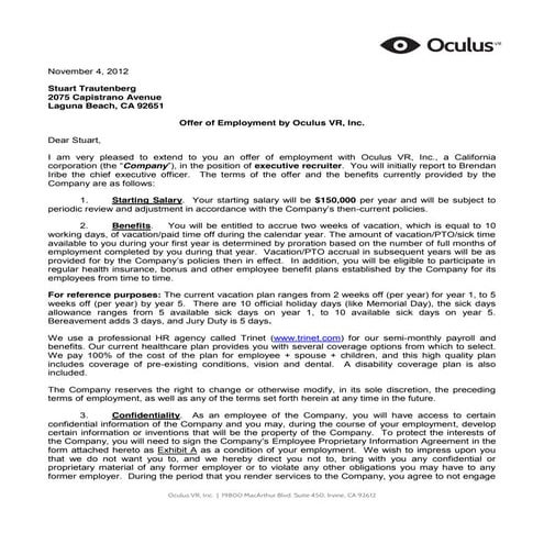 Oculus Offer Letter - Stuart Trautenberg (1) copy | PDF