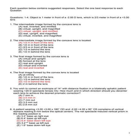 70 Multiple Choice Questions Mcqs Optics And Refraction Doc