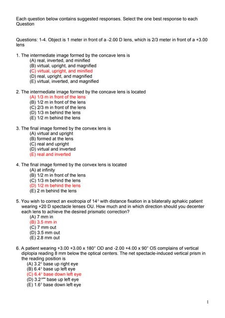 70 Multiple Choice Questions Mcqs Optics And Refraction Doc
