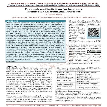 The Single use Plastic Ban An Innovative Initiative for Environmental ...