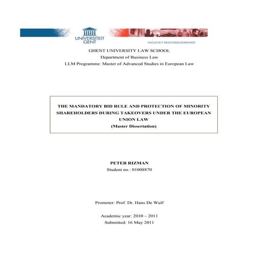THE MANDATORY BID RULE AND PROTECTION OF MINORITY SHAREHOLDERS DURING ...