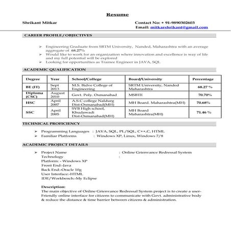 Resume | DOC | Programming Languages | Computing