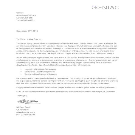 GENIAC - Daniel Roberts Recommendation Letter | PDF