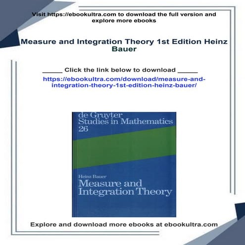 Measure and Integration Theory 1st Edition Heinz Bauer | PDF