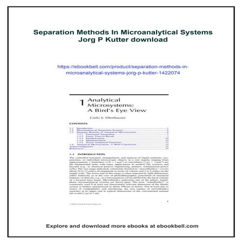 Separation Methods In Microanalytical Systems Jorg P Kutter | PDF