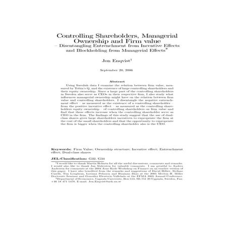Controlling Shareholders, Managerial Ownership and Firm Value | PDF