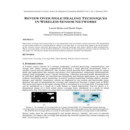 Review Over Hole Healing Techniques in Wireless Sensor Networks | PDF