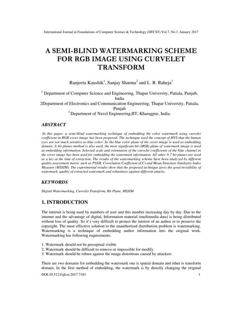 A Semi Blind Watermarking Scheme For Rgb Image Using Curvelet Transform