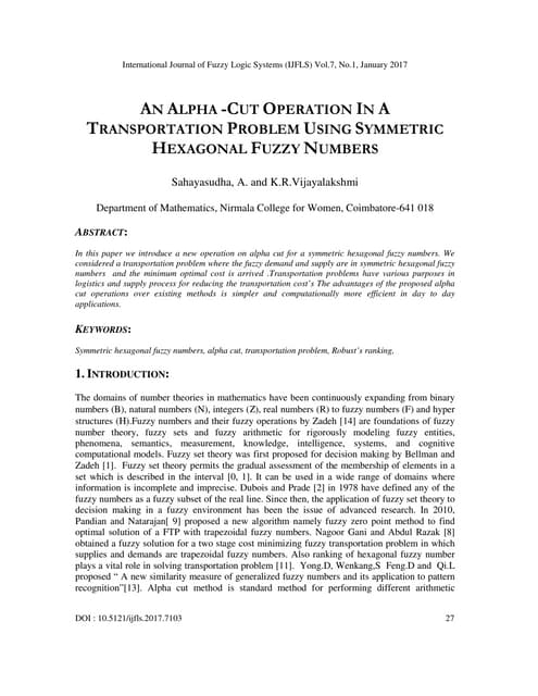 An Alpha Cut Operation In A Transportation Problem Using Symmetric 4718
