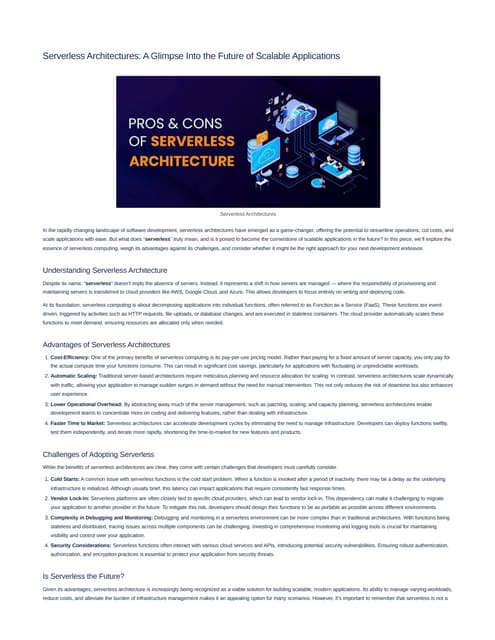 Serverless Architectures: A Glimpse Into the Future of Scalable ... Serverless Architectures: A Glimpse Into the Future of Scalable ...