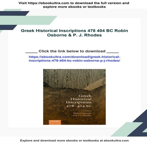 Greek Historical Inscriptions 478 404 BC Robin Osborne & P. J. Rhodes | PDF