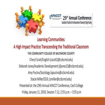 Learning Communities: A High Impact Practice Transcending the ...