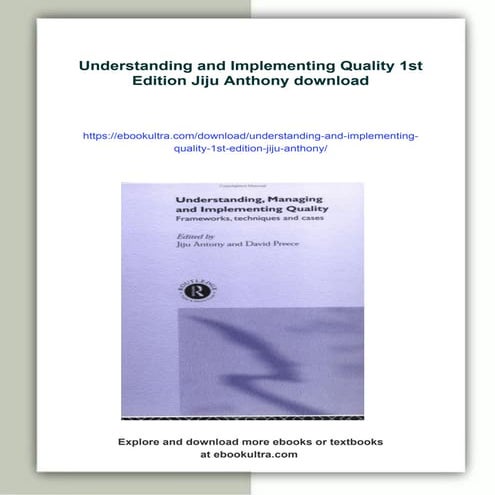 Understanding and Implementing Quality 1st Edition Jiju Anthony | PDF