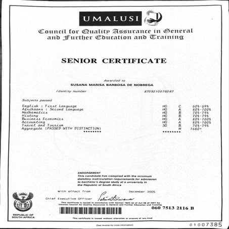 Senior Certificate Results | PDF