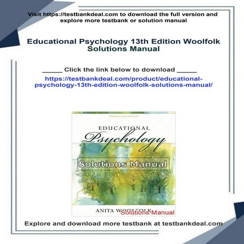 Educational Psychology 13th Edition Woolfolk Solutions Manual | PDF