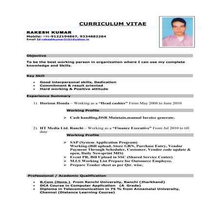 Rakesh Kumar-Bio Data(Kumar) | DOC | Hinduism | Religion & Spirituality