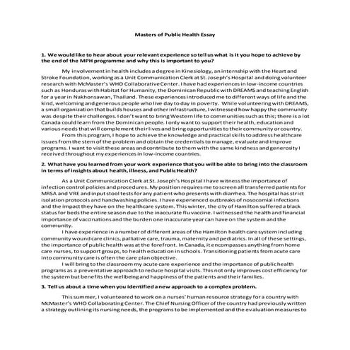 Masters of Public Health Essay Questions | DOCX