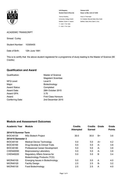 Academic Transcript | PDF