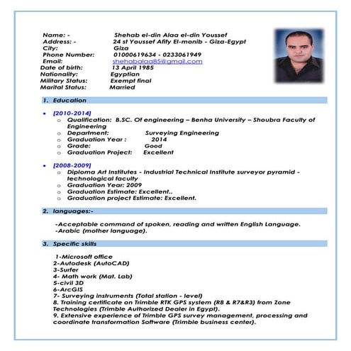 CV Eng. Shehab Alaa | PDF | Civil Engineering Industry | Industries