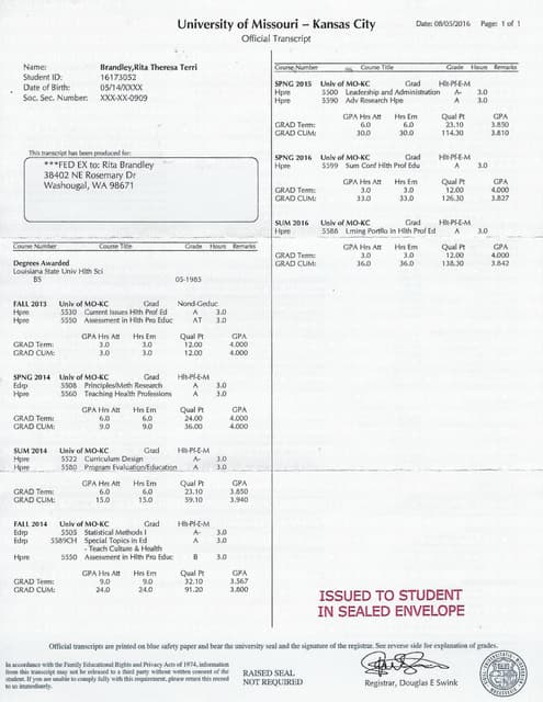 Meghan Wheat UMKC College Transcript - BBA 2006 | PDF