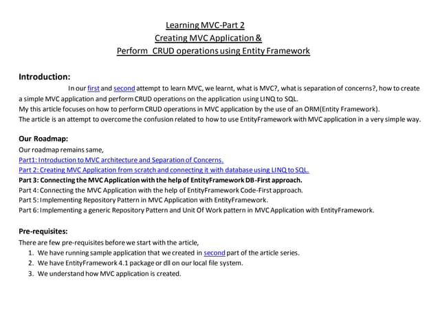 Learning MVC Part 3 Creating MVC Application with EntityFramework | PPT Learning MVC Part 3 Creating MVC Application with EntityFramework | PPT