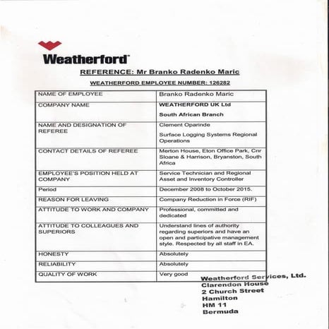 Maric Branko Weatheford Reference Letter October 2015 | PDF