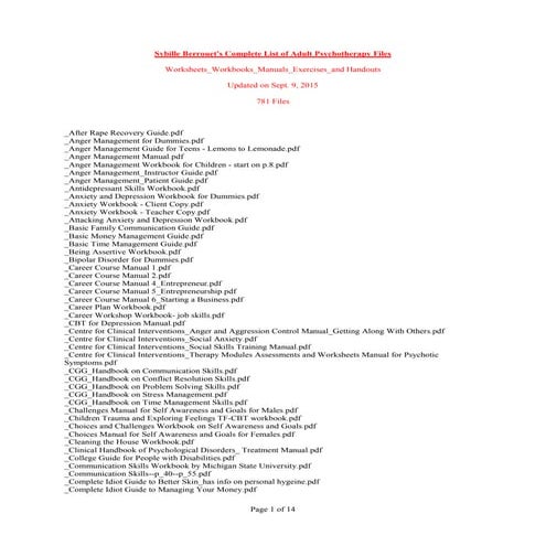 __Complete List of Adult Psychotherapy Files - As of 9-9-15 | PDF