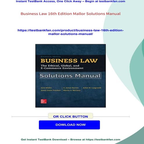 Business Law 16th Edition Mallor Solutions Manual | PDF
