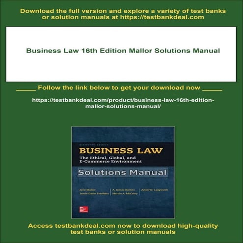 Business Law 16th Edition Mallor Solutions Manual | PDF