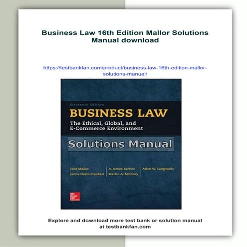 Business Law 16th Edition Mallor Solutions Manual | PDF