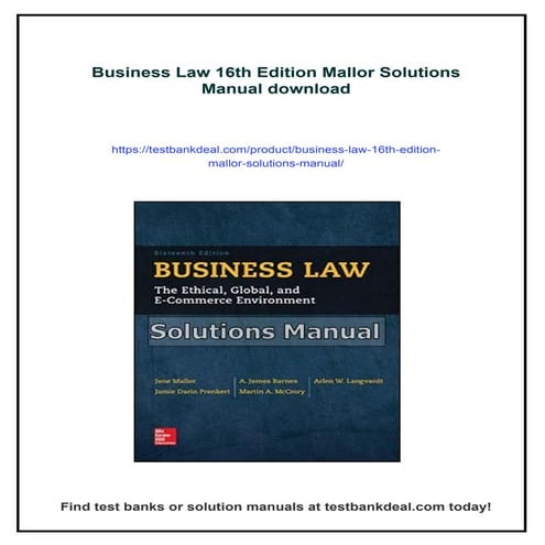 Business Law 16th Edition Mallor Solutions Manual | PDF